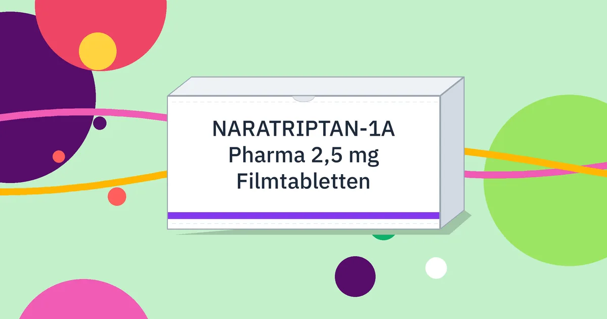 Symbolbild: Packung mit der Aufschrift NARATRIPTAN-1A Pharma 2,5 mg Filmtabletten (PZN 09322484) – Verfügbarkeit und Bezug in Apotheken in Frankfurt am Main