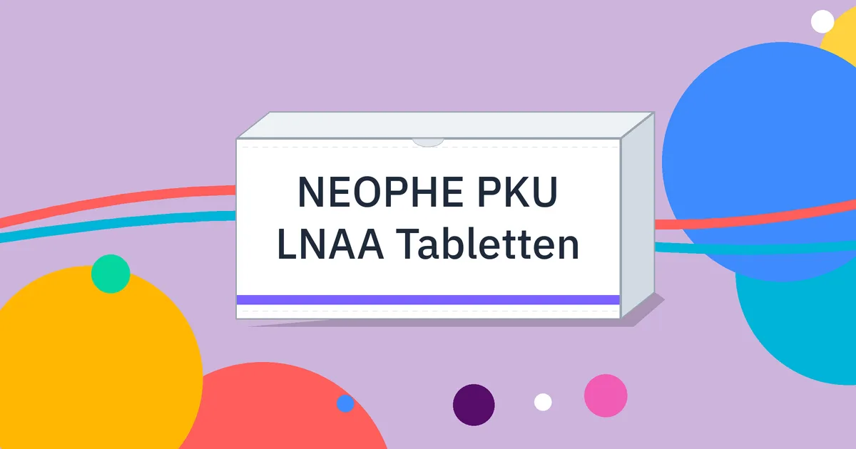 Symbolbild: Packung mit der Aufschrift NEOPHE PKU LNAA Tabletten (PZN 20697687) – Verfügbarkeit und Bezug in Apotheken in Frankfurt am Main
