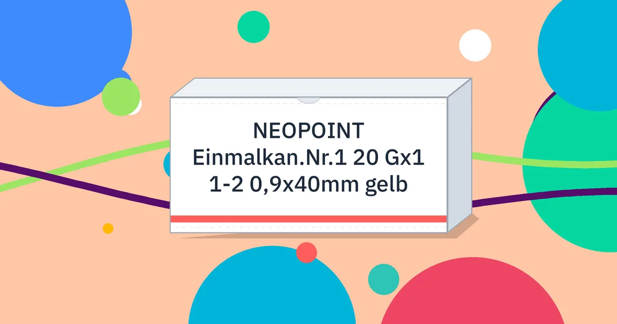 Symbolbild: Packung mit der Aufschrift NEOPOINT Einmalkan.Nr.1 20 Gx1 1-2 0,9x40mm gelb (PZN 13873072) – Verfügbarkeit und Bezug in Apotheken in Frankfurt am Main