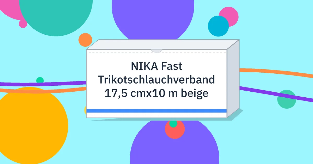 Symbolbild: Packung mit der Aufschrift NIKA Fast Trikotschlauchverband 17,5 cmx10 m beige (PZN 18171771) – Verfügbarkeit und Bezug in Apotheken in Frankfurt am Main