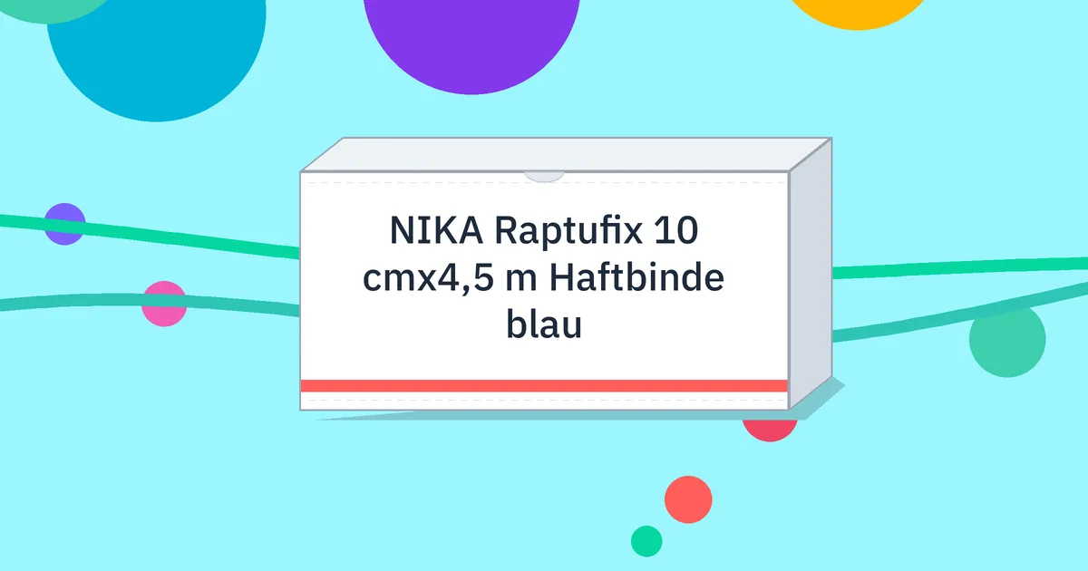 Symbolbild: Packung mit der Aufschrift NIKA Raptufix 10 cmx4,5 m Haftbinde blau (PZN 19078594) – Verfügbarkeit und Bezug in Apotheken in Frankfurt am Main