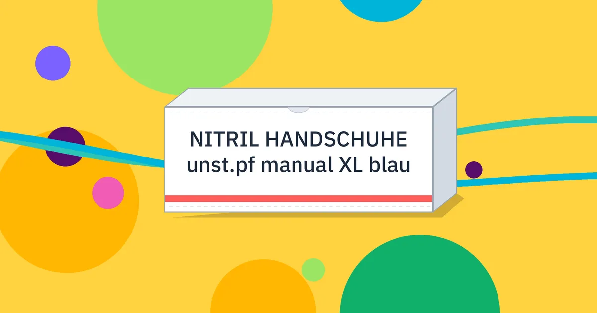 Symbolbild: Packung mit der Aufschrift NITRIL HANDSCHUHE unst.pf manual XL blau (PZN 18034040) – Verfügbarkeit und Bezug in Apotheken in Frankfurt am Main