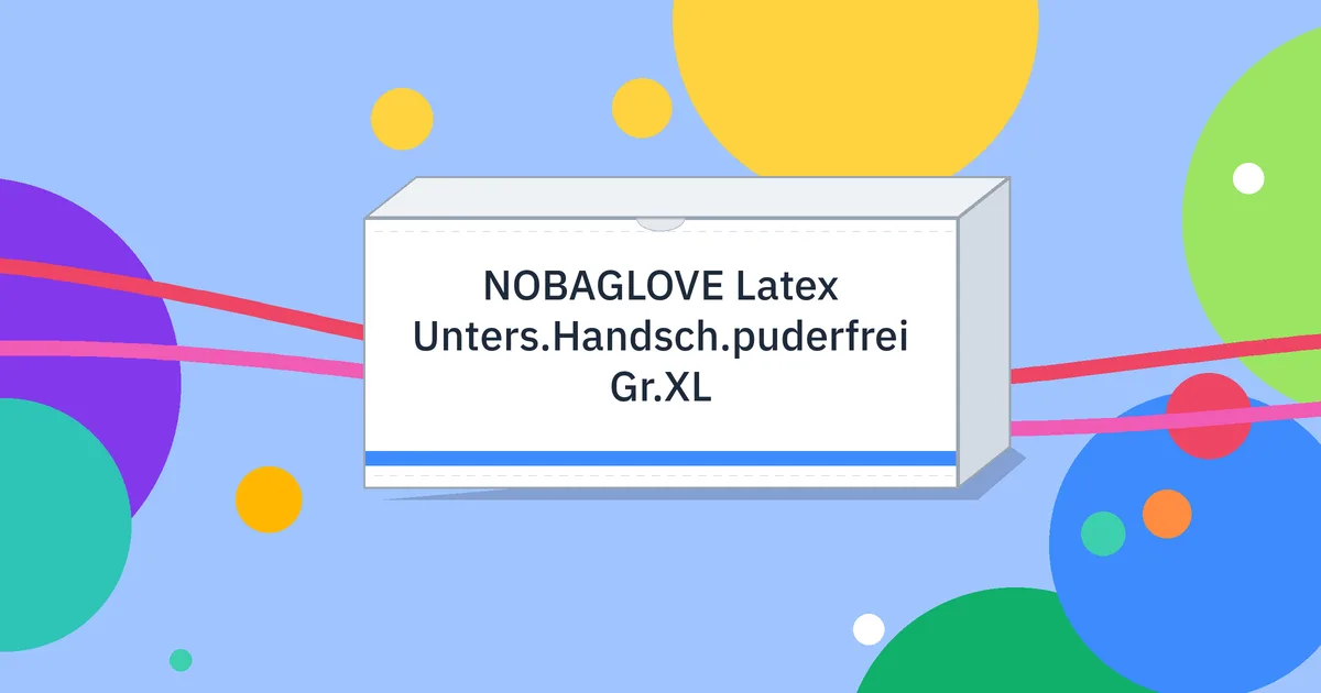 Symbolbild: Packung mit der Aufschrift NOBAGLOVE Latex Unters.Handsch.puderfrei Gr.XL (PZN 00598368) – Verfügbarkeit und Bezug in Apotheken in Frankfurt am Main