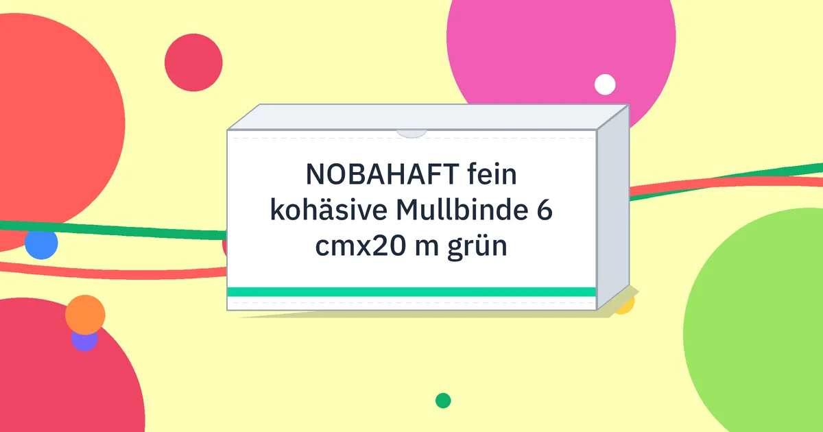 Symbolbild: Packung mit der Aufschrift NOBAHAFT fein kohäsive Mullbinde 6 cmx20 m grün (PZN 16028584) – Verfügbarkeit und Bezug in Apotheken in Frankfurt am Main