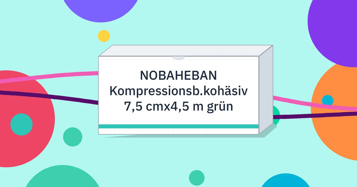 Symbolbild: Packung mit der Aufschrift NOBAHEBAN Kompressionsb.kohäsiv 7,5 cmx4,5 m grün (PZN 16028905) – Verfügbarkeit und Bezug in Apotheken in Frankfurt am Main