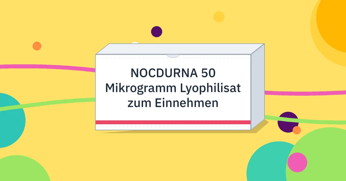 Symbolbild: Packung mit der Aufschrift NOCDURNA 50 Mikrogramm Lyophilisat zum Einnehmen (PZN 17562920) – Verfügbarkeit und Bezug in Apotheken in Frankfurt am Main