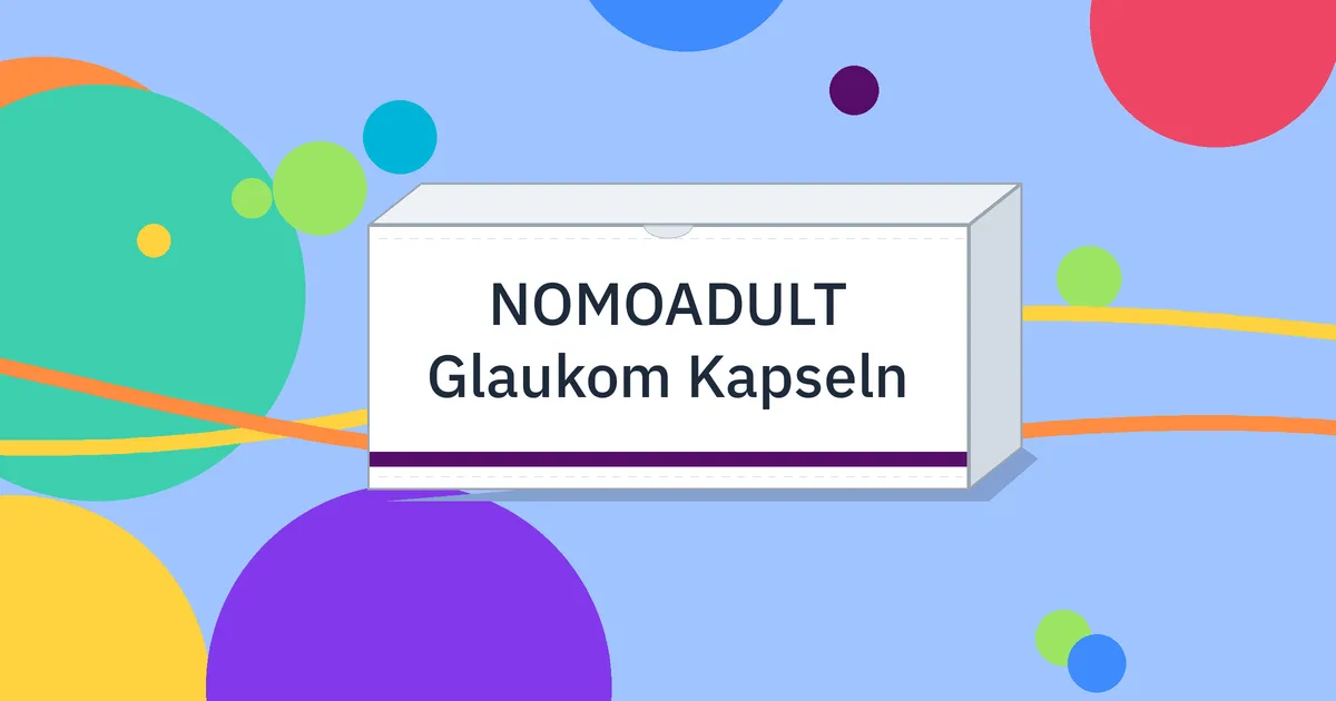 Symbolbild: Packung mit der Aufschrift NOMOADULT Glaukom Kapseln (PZN 11328034) – Verfügbarkeit und Bezug in Apotheken in Frankfurt am Main