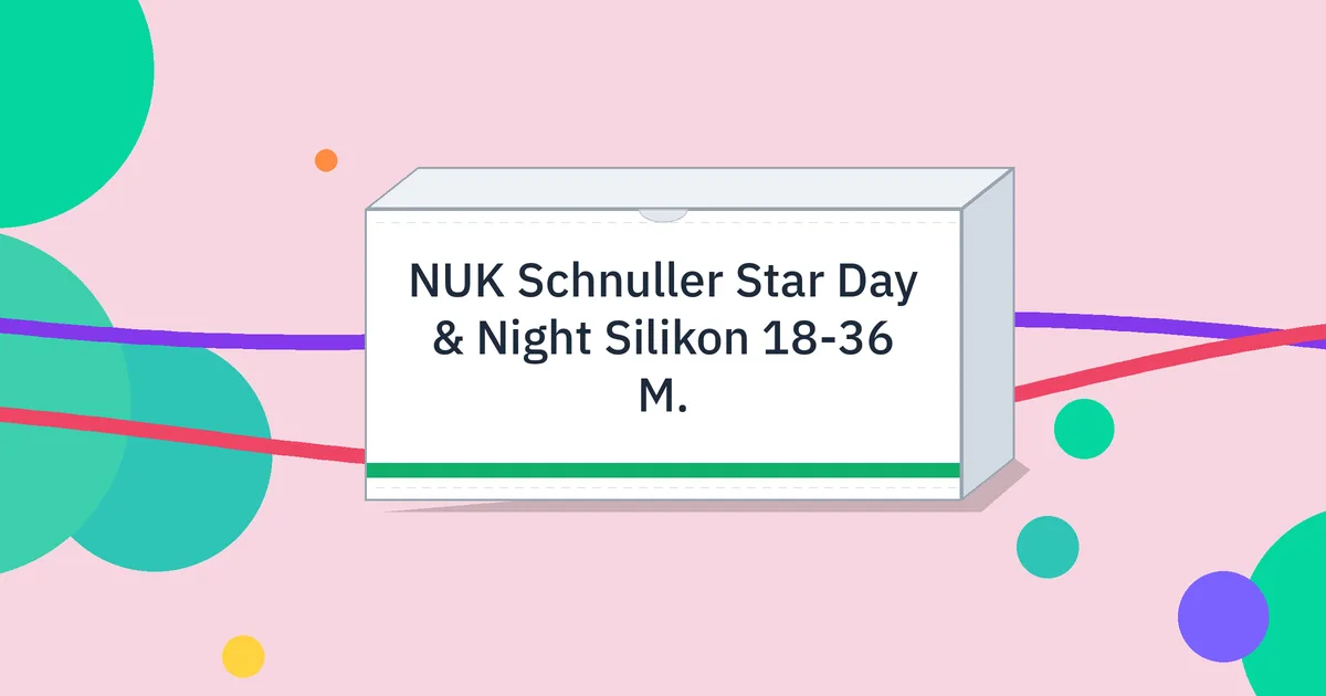 Symbolbild: Packung mit der Aufschrift NUK Schnuller Star Day & Night Silikon 18-36 M. (PZN 17548995) – Verfügbarkeit und Bezug in Apotheken in Frankfurt am Main