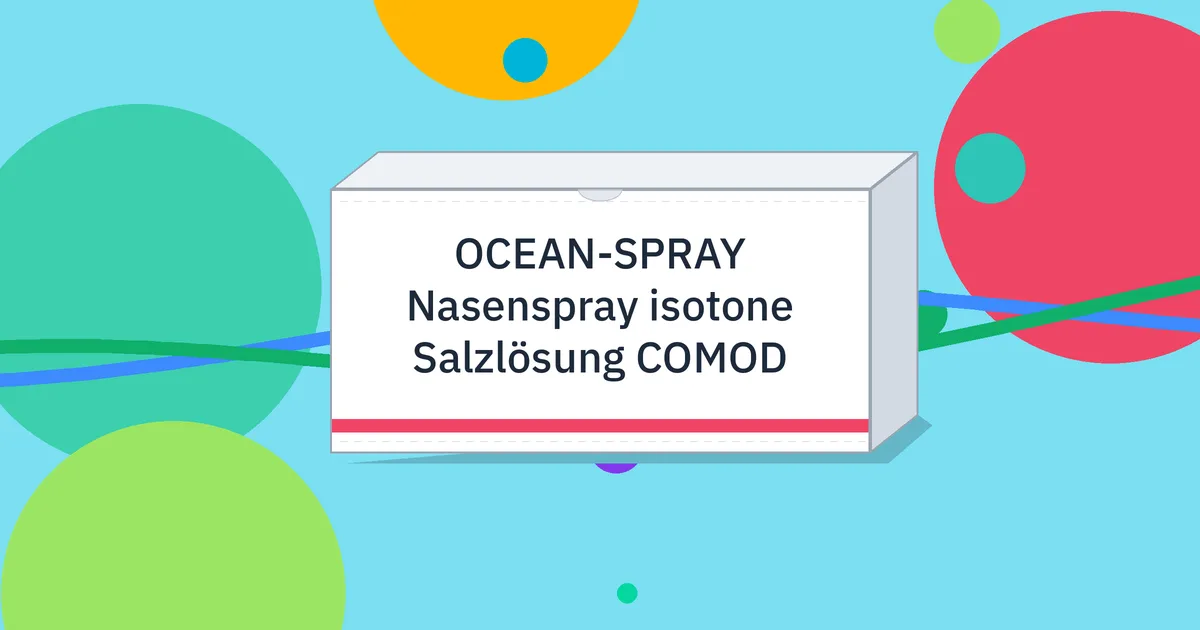 Symbolbild: Packung mit der Aufschrift OCEAN-SPRAY Nasenspray isotone Salzlösung COMOD (PZN 13717159) – Verfügbarkeit und Bezug in Apotheken in Frankfurt am Main
