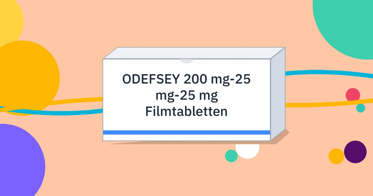 Symbolbild: Packung mit der Aufschrift ODEFSEY 200 mg-25 mg-25 mg Filmtabletten (PZN 13721474) – Verfügbarkeit und Bezug in Apotheken in Frankfurt am Main