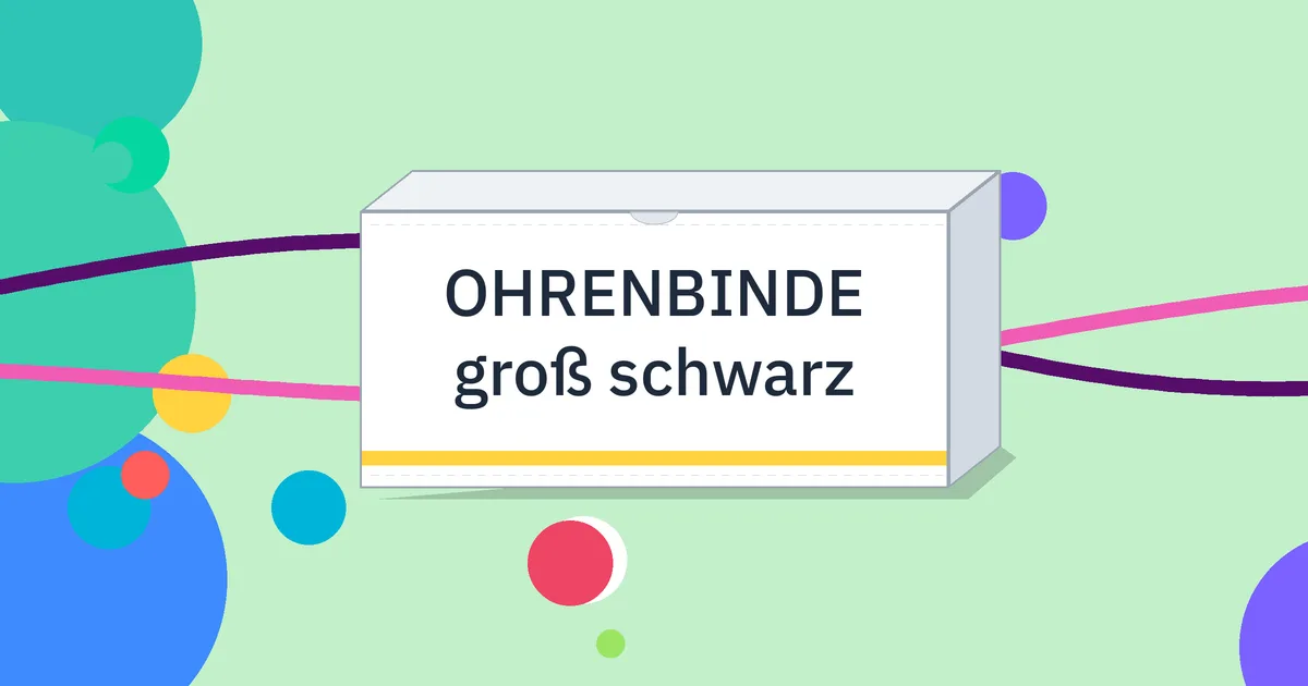 Symbolbild: Packung mit der Aufschrift OHRENBINDE groß schwarz (PZN 04756019) – Verfügbarkeit und Bezug in Apotheken in Frankfurt am Main