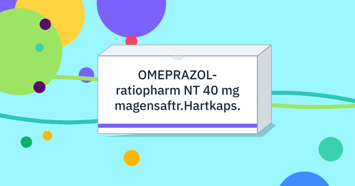 Symbolbild: Packung mit der Aufschrift OMEPRAZOL-ratiopharm NT 40 mg magensaftr.Hartkaps. (PZN 02559964) – Verfügbarkeit und Bezug in Apotheken in Frankfurt am Main