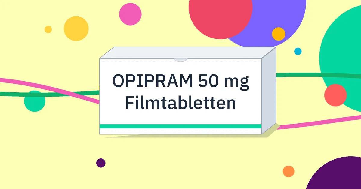 Symbolbild: Packung mit der Aufschrift OPIPRAM 50 mg Filmtabletten (PZN 03783913) – Verfügbarkeit und Bezug in Apotheken in Frankfurt am Main