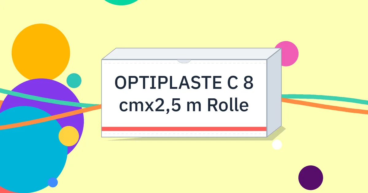 Symbolbild: Packung mit der Aufschrift OPTIPLASTE C 8 cmx2,5 m Rolle (PZN 03576309) – Verfügbarkeit und Bezug in Apotheken in Frankfurt am Main