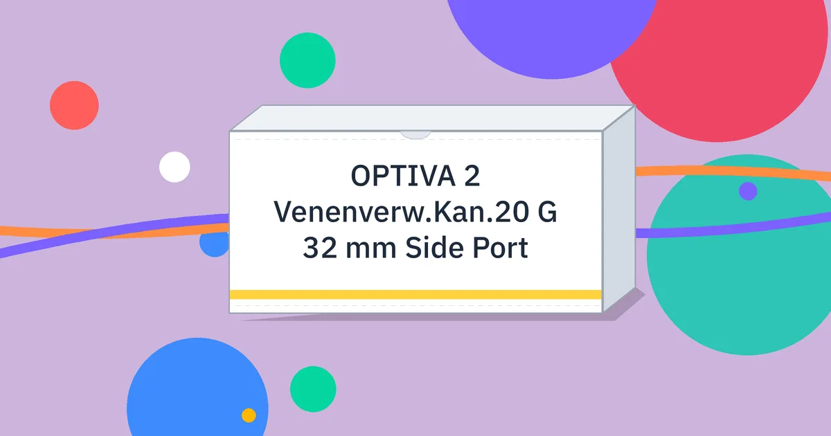 Symbolbild: Packung mit der Aufschrift OPTIVA 2 Venenverw.Kan.20 G 32 mm Side Port (PZN 09105806) – Verfügbarkeit und Bezug in Apotheken in Frankfurt am Main