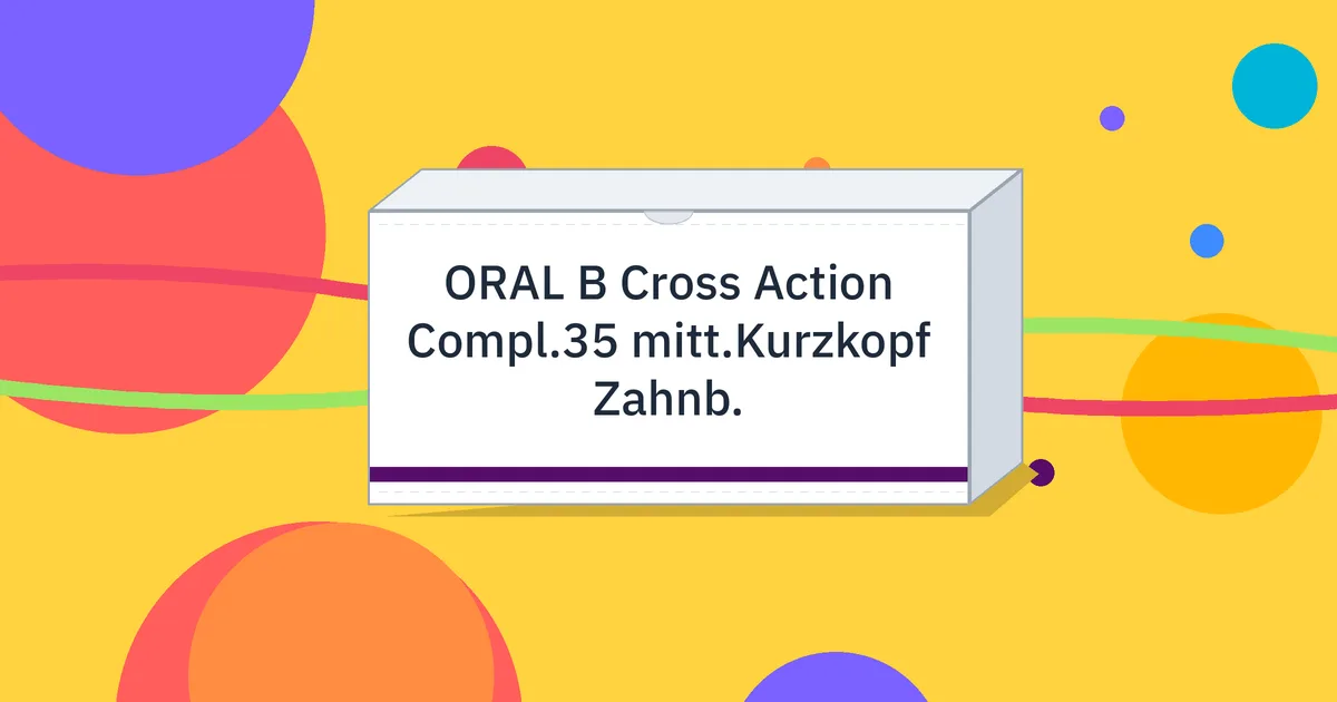 Symbolbild: Packung mit der Aufschrift ORAL B Cross Action Compl.35 mitt.Kurzkopf Zahnb. (PZN 01106781) – Verfügbarkeit und Bezug in Apotheken in Frankfurt am Main