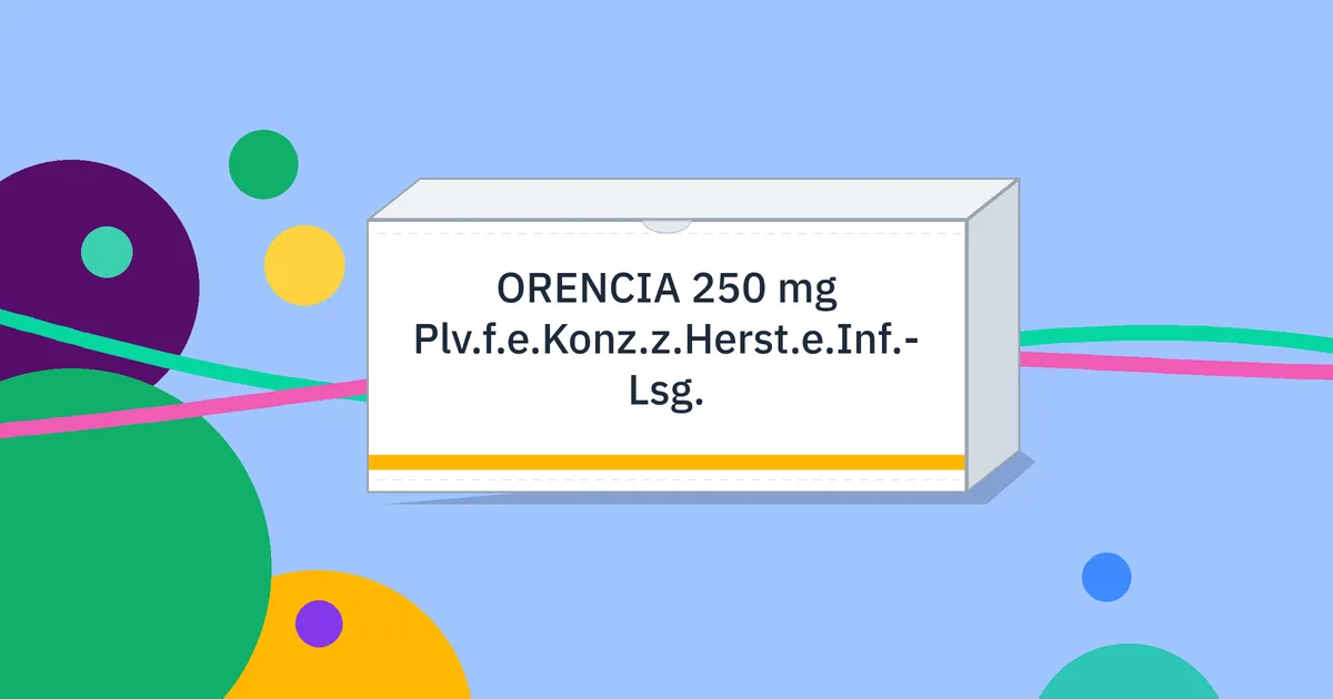 Symbolbild: Packung mit der Aufschrift ORENCIA 250 mg Plv.f.e.Konz.z.Herst.e.Inf.-Lsg. (PZN 02562498) – Verfügbarkeit und Bezug in Apotheken in Frankfurt am Main