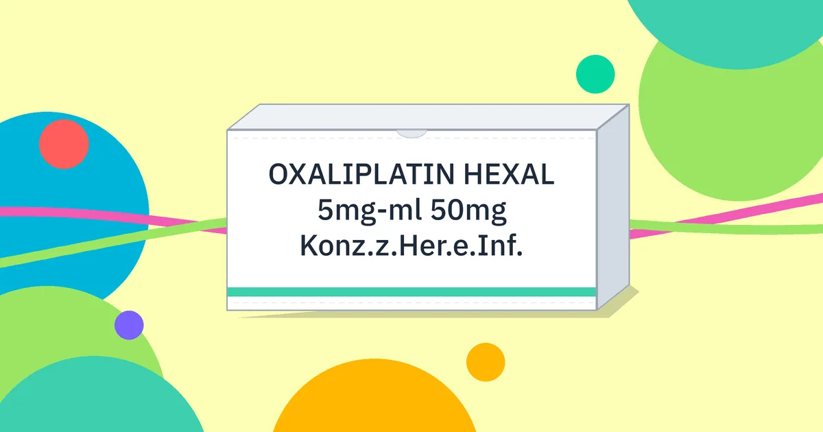Symbolbild: Packung mit der Aufschrift OXALIPLATIN HEXAL 5mg-ml 50mg Konz.z.Her.e.Inf. (PZN 06432485) – Verfügbarkeit und Bezug in Apotheken in Frankfurt am Main