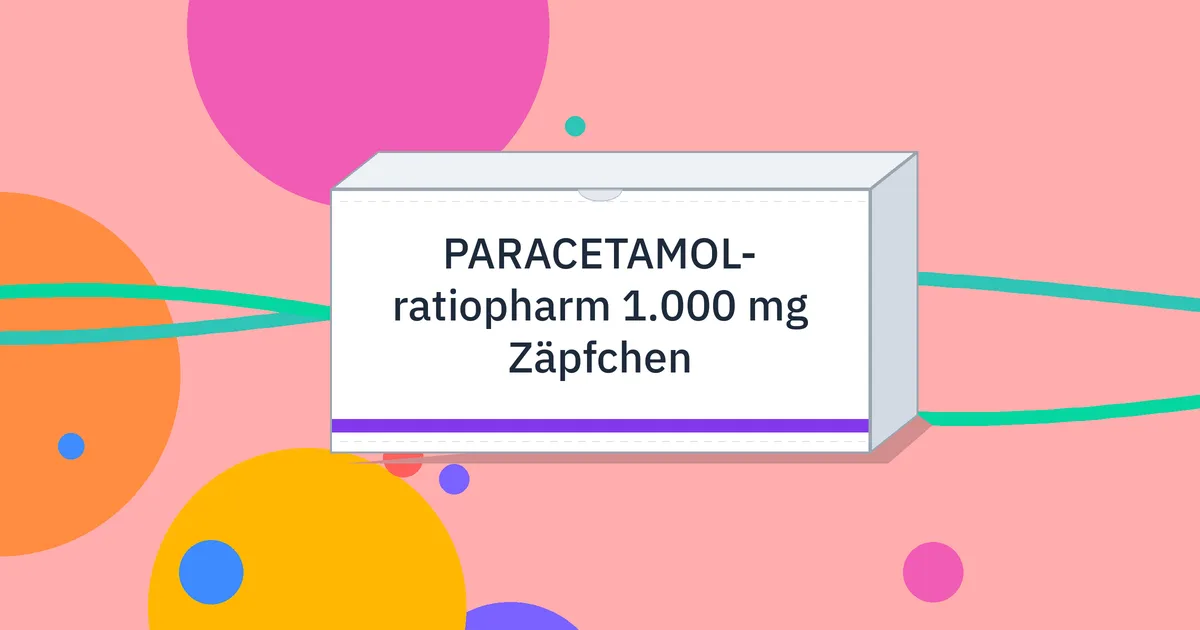 Symbolbild: Packung mit der Aufschrift PARACETAMOL-ratiopharm 1.000 mg Zäpfchen (PZN 03953611) – Verfügbarkeit und Bezug in Apotheken in Frankfurt am Main