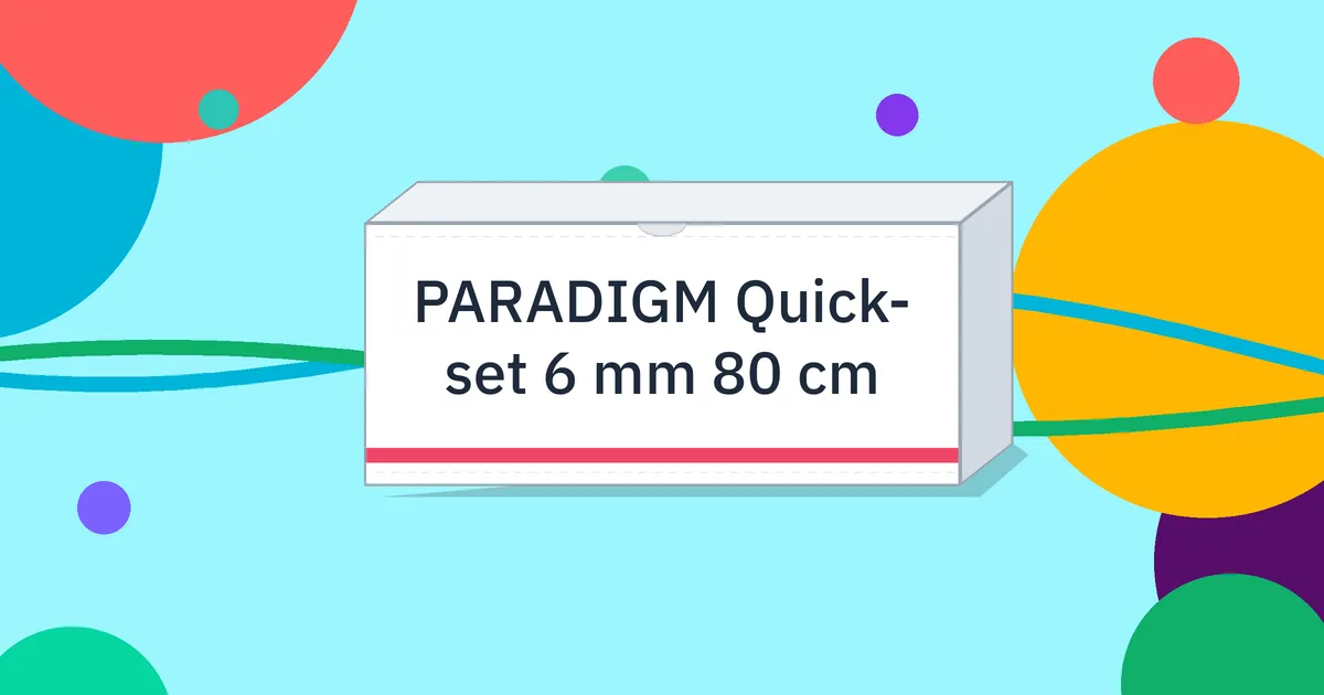 Symbolbild: Packung mit der Aufschrift PARADIGM Quick-set 6 mm 80 cm (PZN 14324367) – Verfügbarkeit und Bezug in Apotheken in Frankfurt am Main
