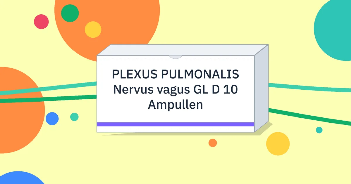Symbolbild: Packung mit der Aufschrift PLEXUS PULMONALIS Nervus vagus GL D 10 Ampullen (PZN 02952360) – Verfügbarkeit und Bezug in Apotheken in Frankfurt am Main