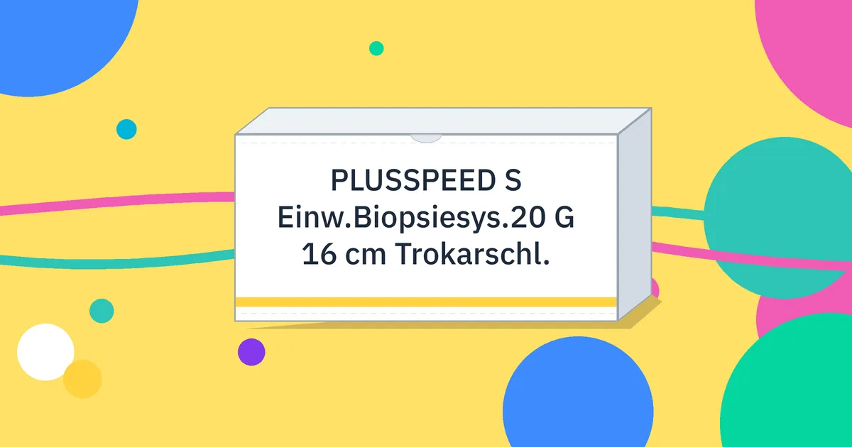 Symbolbild: Packung mit der Aufschrift PLUSSPEED S Einw.Biopsiesys.20 G 16 cm Trokarschl. (PZN 14258423) – Verfügbarkeit und Bezug in Apotheken in Frankfurt am Main