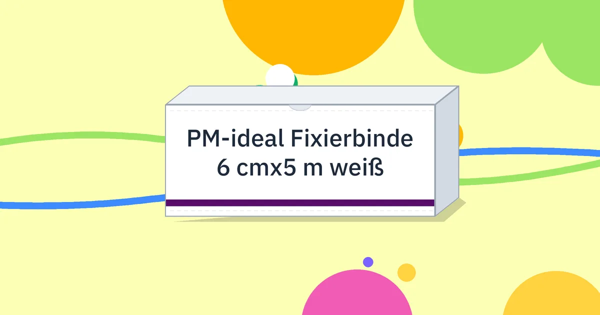 Symbolbild: Packung mit der Aufschrift PM-ideal Fixierbinde 6 cmx5 m weiß (PZN 18844388) – Verfügbarkeit und Bezug in Apotheken in Frankfurt am Main