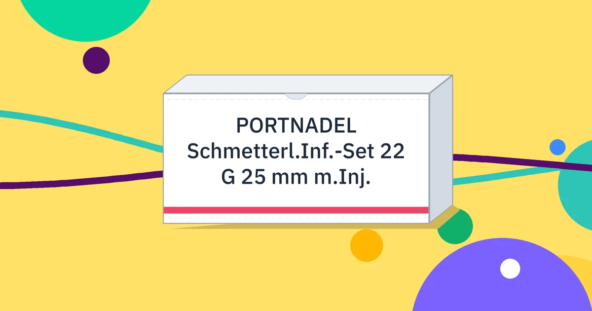 Symbolbild: Packung mit der Aufschrift PORTNADEL Schmetterl.Inf.-Set 22 G 25 mm m.Inj. (PZN 02756268) – Verfügbarkeit und Bezug in Apotheken in Frankfurt am Main