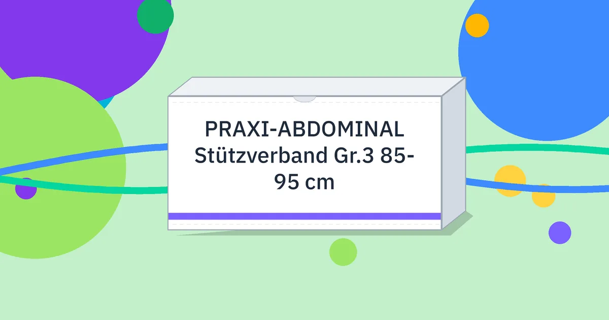 Symbolbild: Packung mit der Aufschrift PRAXI-ABDOMINAL Stützverband Gr.3 85-95 cm (PZN 12825289) – Verfügbarkeit und Bezug in Apotheken in Frankfurt am Main
