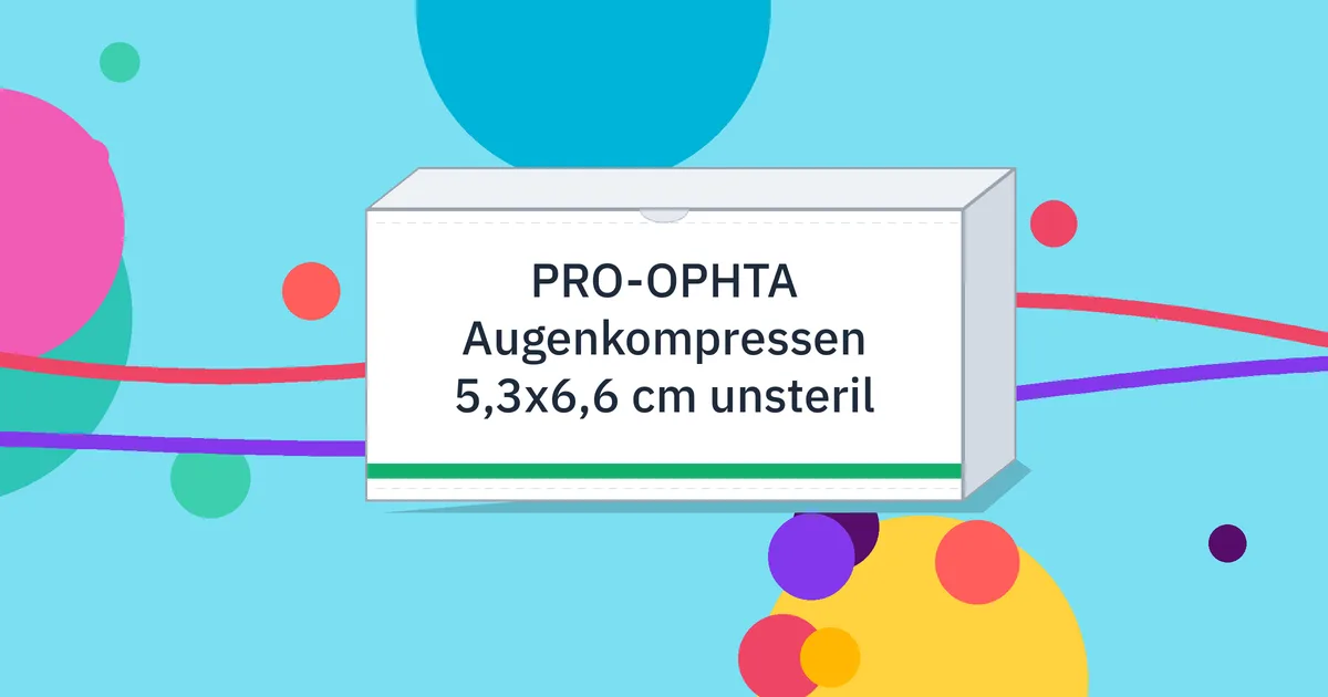 Symbolbild: Packung mit der Aufschrift PRO-OPHTA Augenkompressen 5,3x6,6 cm unsteril (PZN 19813846) – Verfügbarkeit und Bezug in Apotheken in Frankfurt am Main