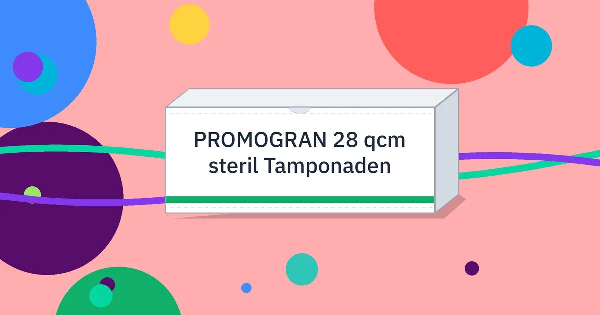 Symbolbild: Packung mit der Aufschrift PROMOGRAN 28 qcm steril Tamponaden (PZN 04480770) – Verfügbarkeit und Bezug in Apotheken in Frankfurt am Main
