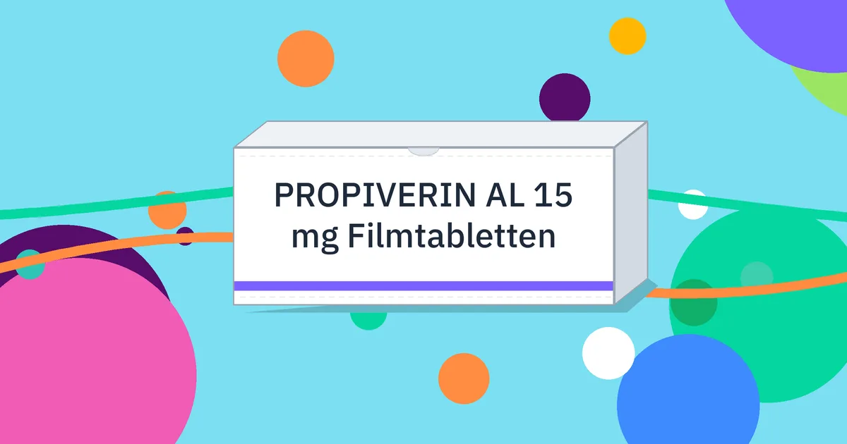 Symbolbild: Packung mit der Aufschrift PROPIVERIN AL 15 mg Filmtabletten (PZN 07333785) – Verfügbarkeit und Bezug in Apotheken in Frankfurt am Main