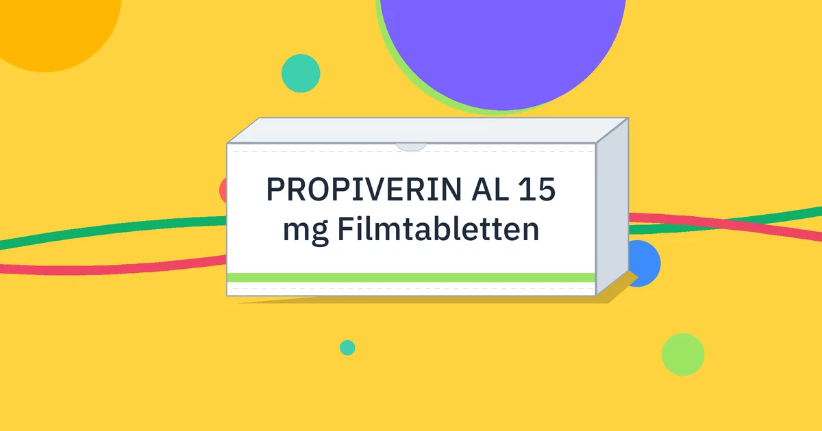 Symbolbild: Packung mit der Aufschrift PROPIVERIN AL 15 mg Filmtabletten (PZN 07333791) – Verfügbarkeit und Bezug in Apotheken in Frankfurt am Main