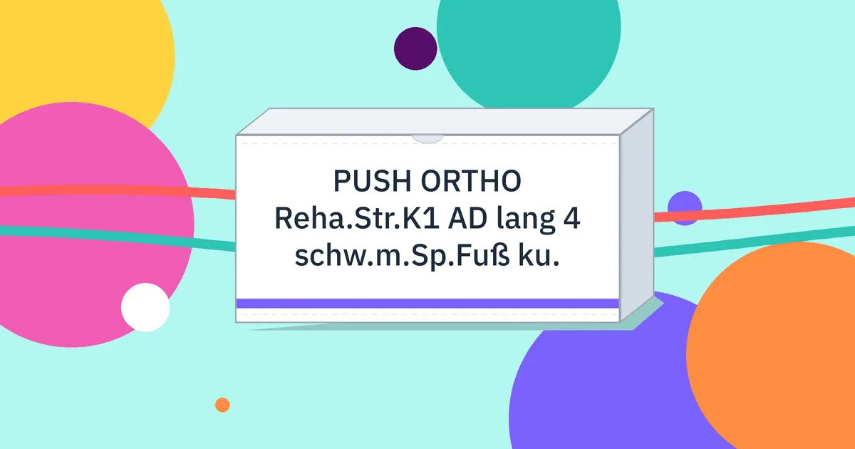 Symbolbild: Packung mit der Aufschrift PUSH ORTHO Reha.Str.K1 AD lang 4 schw.m.Sp.Fuß ku. (PZN 19157365) – Verfügbarkeit und Bezug in Apotheken in Frankfurt am Main