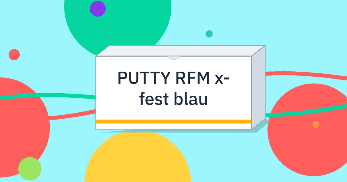 Symbolbild: Packung mit der Aufschrift PUTTY RFM x-fest blau (PZN 18818008) – Verfügbarkeit und Bezug in Apotheken in Frankfurt am Main