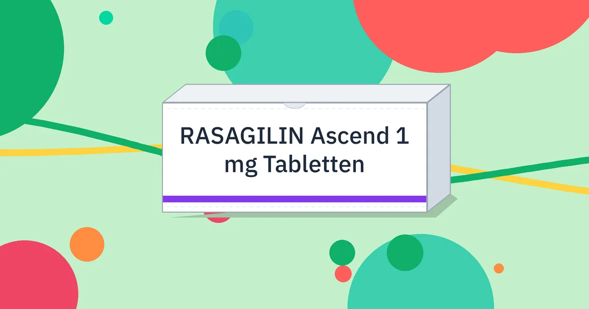 Symbolbild: Packung mit der Aufschrift RASAGILIN Ascend 1 mg Tabletten (PZN 18493701) – Verfügbarkeit und Bezug in Apotheken in Frankfurt am Main