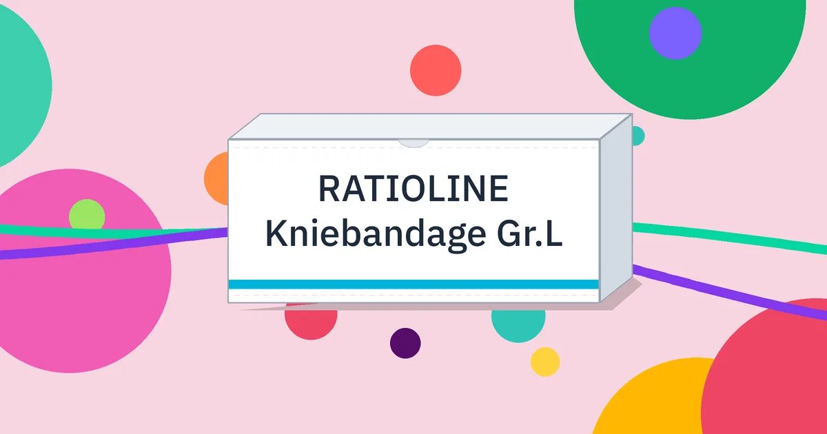 Symbolbild: Packung mit der Aufschrift RATIOLINE Kniebandage Gr.L (PZN 17872879) – Verfügbarkeit und Bezug in Apotheken in Frankfurt am Main