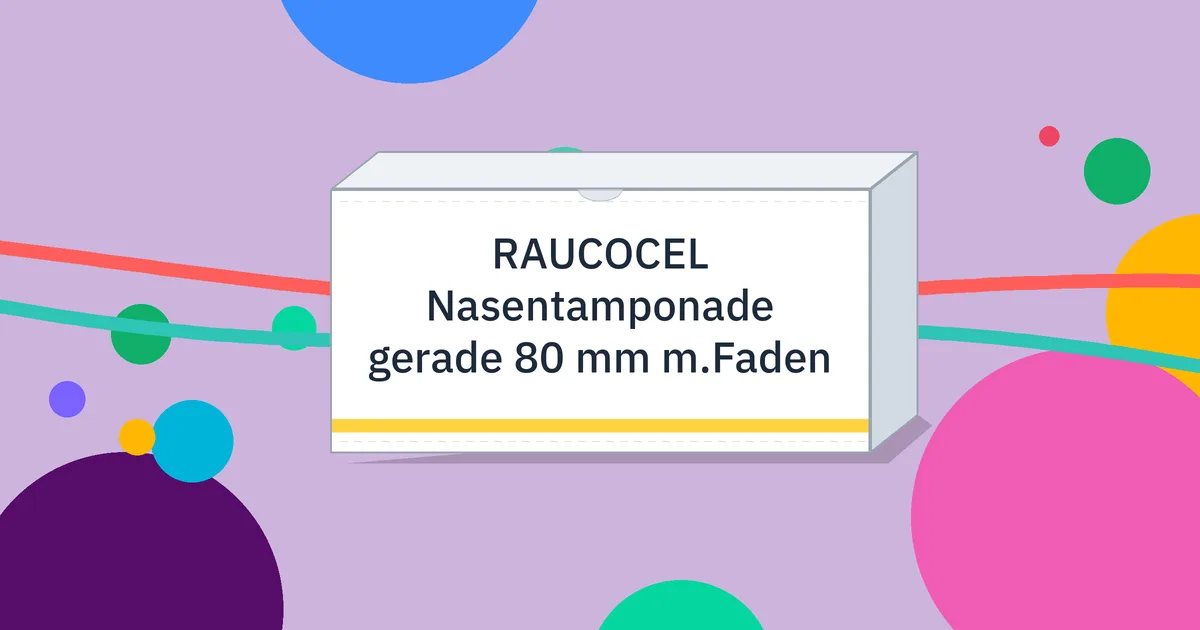 Symbolbild: Packung mit der Aufschrift RAUCOCEL Nasentamponade gerade 80 mm m.Faden (PZN 02172403) – Verfügbarkeit und Bezug in Apotheken in Frankfurt am Main