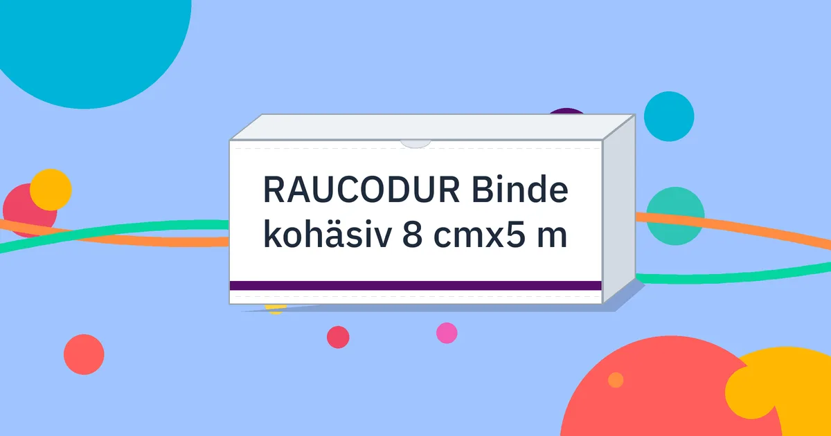 Symbolbild: Packung mit der Aufschrift RAUCODUR Binde kohäsiv 8 cmx5 m (PZN 06077587) – Verfügbarkeit und Bezug in Apotheken in Frankfurt am Main
