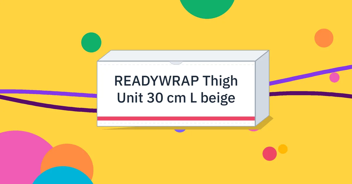 Symbolbild: Packung mit der Aufschrift READYWRAP Thigh Unit 30 cm L beige (PZN 16566809) – Verfügbarkeit und Bezug in Apotheken in Frankfurt am Main