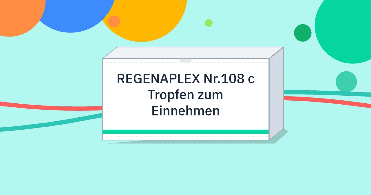Symbolbild: Packung mit der Aufschrift REGENAPLEX Nr.108 c Tropfen zum Einnehmen (PZN 07408661) – Verfügbarkeit und Bezug in Apotheken in Frankfurt am Main