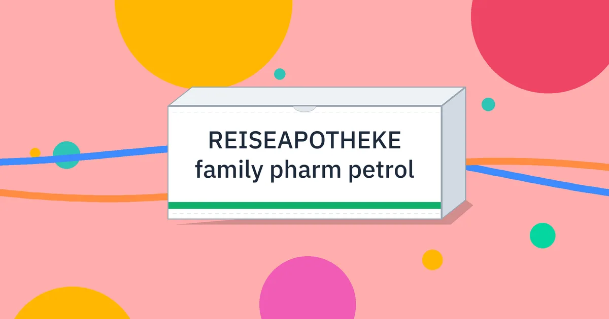 Symbolbild: Packung mit der Aufschrift REISEAPOTHEKE family pharm petrol (PZN 05528697) – Verfügbarkeit und Bezug in Apotheken in Frankfurt am Main