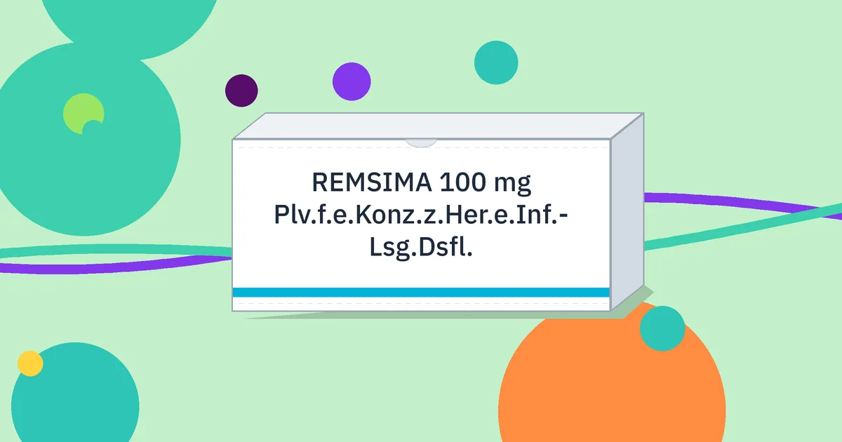 Symbolbild: Packung mit der Aufschrift REMSIMA 100 mg Plv.f.e.Konz.z.Her.e.Inf.-Lsg.Dsfl. (PZN 19191847) – Verfügbarkeit und Bezug in Apotheken in Frankfurt am Main