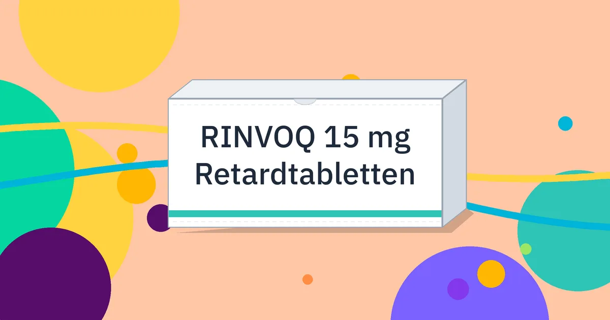 Symbolbild: Packung mit der Aufschrift RINVOQ 15 mg Retardtabletten (PZN 19177474) – Verfügbarkeit und Bezug in Apotheken in Frankfurt am Main