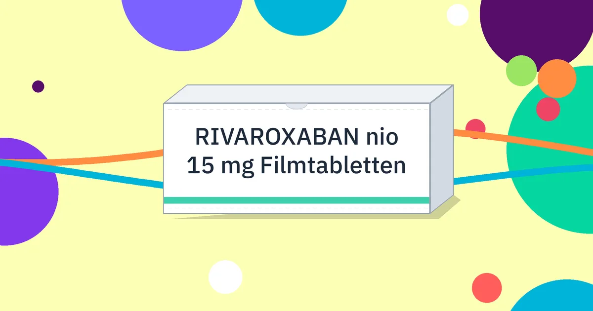 Symbolbild: Packung mit der Aufschrift RIVAROXABAN nio 15 mg Filmtabletten (PZN 20177166) – Verfügbarkeit und Bezug in Apotheken in Frankfurt am Main