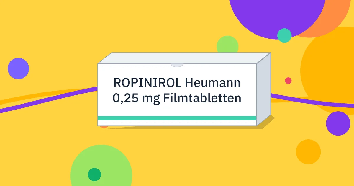 Symbolbild: Packung mit der Aufschrift ROPINIROL Heumann 0,25 mg Filmtabletten (PZN 07541621) – Verfügbarkeit und Bezug in Apotheken in Frankfurt am Main