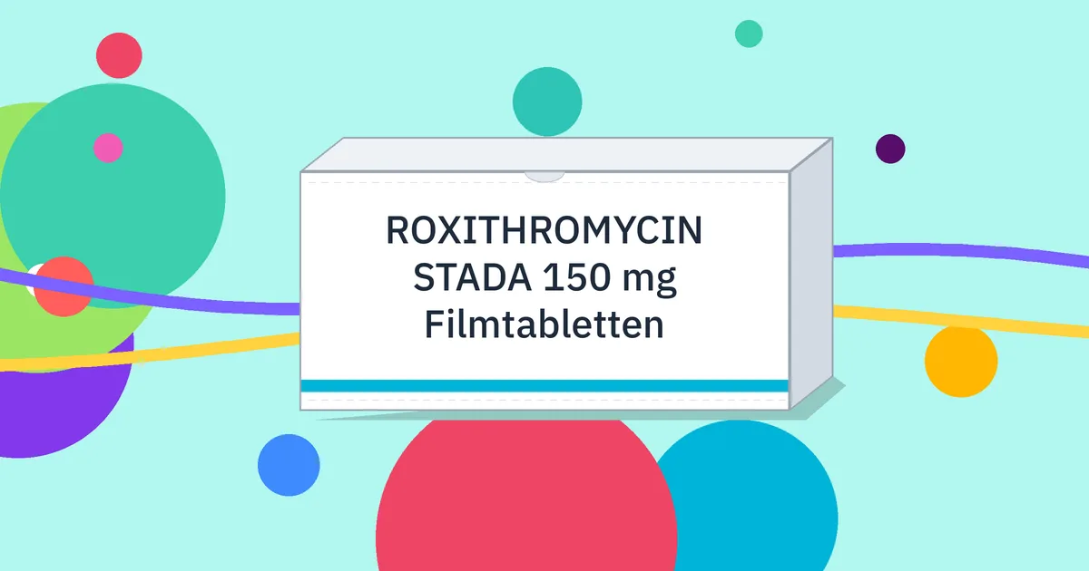 Symbolbild: Packung mit der Aufschrift ROXITHROMYCIN STADA 150 mg Filmtabletten (PZN 17848970) – Verfügbarkeit und Bezug in Apotheken in Frankfurt am Main