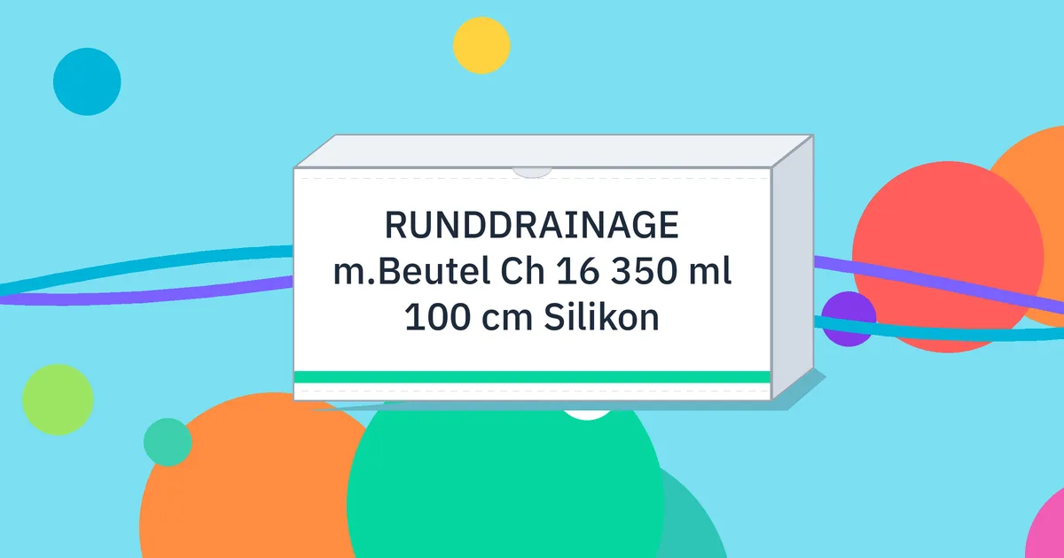 Symbolbild: Packung mit der Aufschrift RUNDDRAINAGE m.Beutel Ch 16 350 ml 100 cm Silikon (PZN 05870013) – Verfügbarkeit und Bezug in Apotheken in Frankfurt am Main