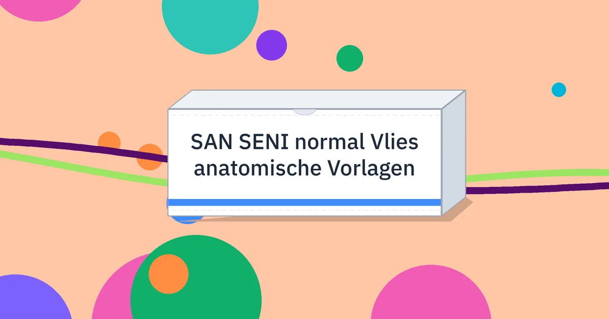 Symbolbild: Packung mit der Aufschrift SAN SENI normal Vlies anatomische Vorlagen (PZN 16327743) – Verfügbarkeit und Bezug in Apotheken in Frankfurt am Main