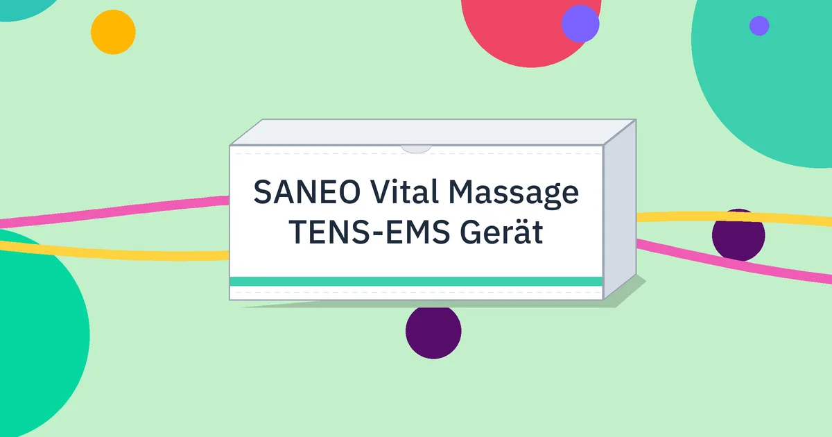 Symbolbild: Packung mit der Aufschrift SANEO Vital Massage TENS-EMS Gerät (PZN 06443448) – Verfügbarkeit und Bezug in Apotheken in Frankfurt am Main